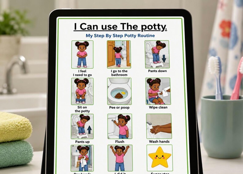 Potty Training Chart Bundle | Visual Schedule for Boys & Girls (digital ...
