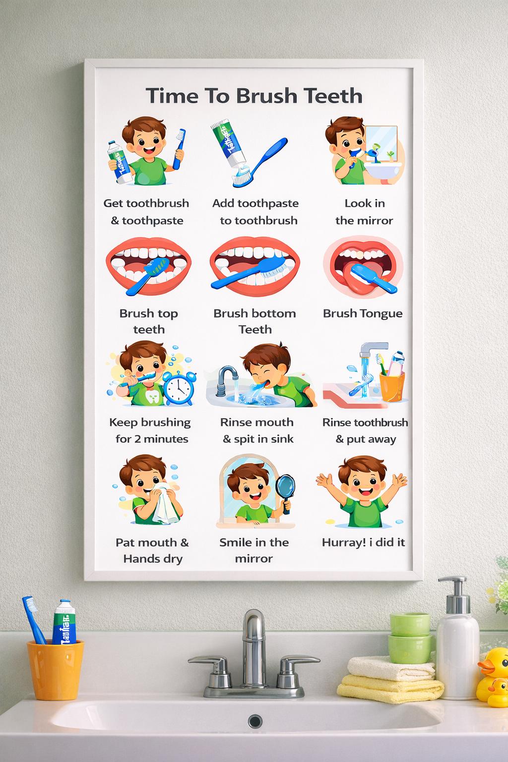 Kids Visual Teeth Brushing Routine Charts | Autism ADHD Friendly ...
