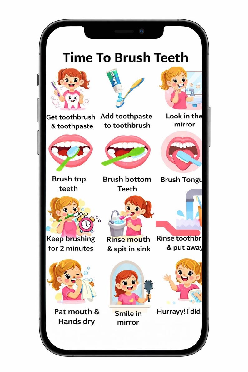 Kids Visual Teeth Brushing Routine Charts | Autism ADHD Friendly ...