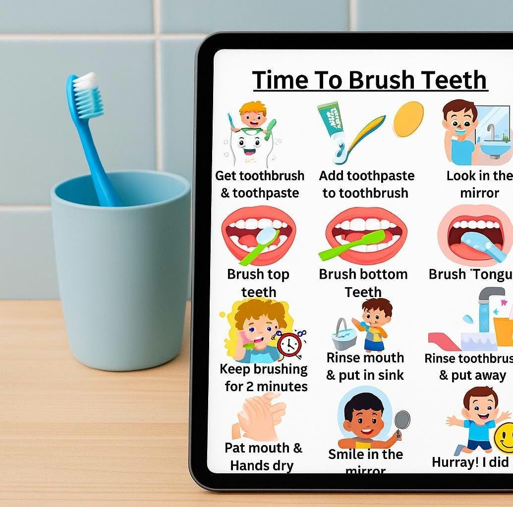 Brush Teeth Visual Routine Chart for Kids | Autism ADHD Friendly Teeth ...