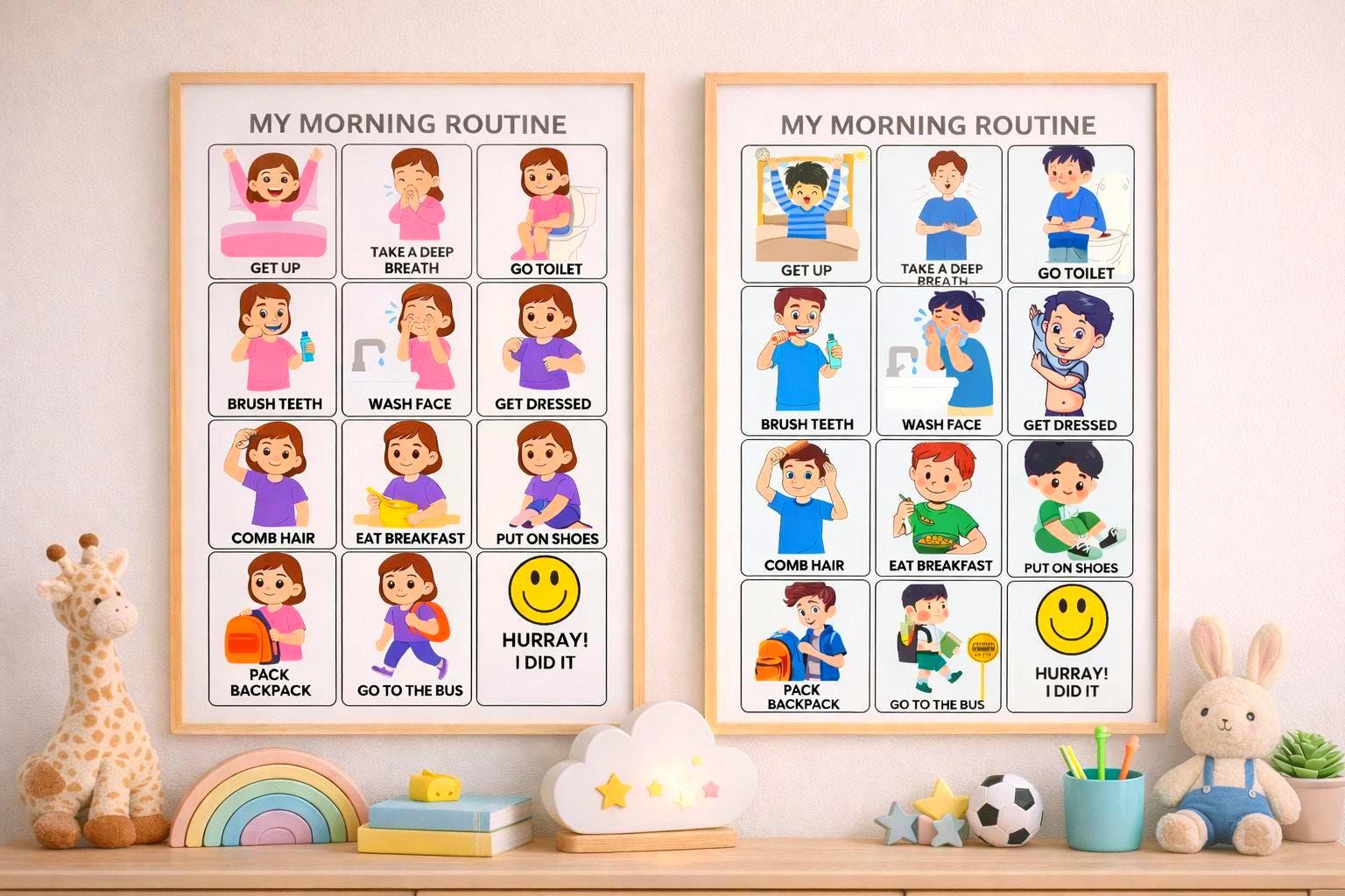 Kids Morning Routine Chart | Visual Schedule (PDF) - Etsy
