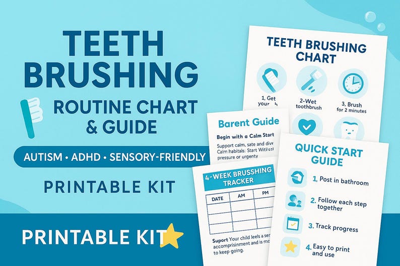 Brush Teeth Visual Routine Chart for Kids | Autism ADHD Friendly Teeth ...