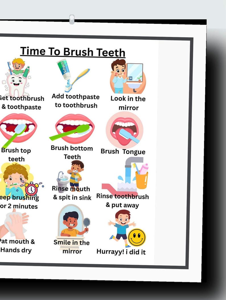 Brush Teeth Visual Routine Chart for Kids | Autism ADHD Friendly Teeth ...