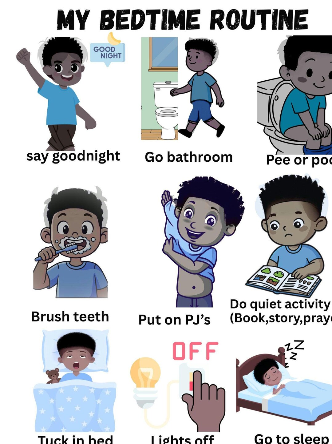 Bedtime Routine Chart for Kids| Autism & ADHD Visual Support (digital ...