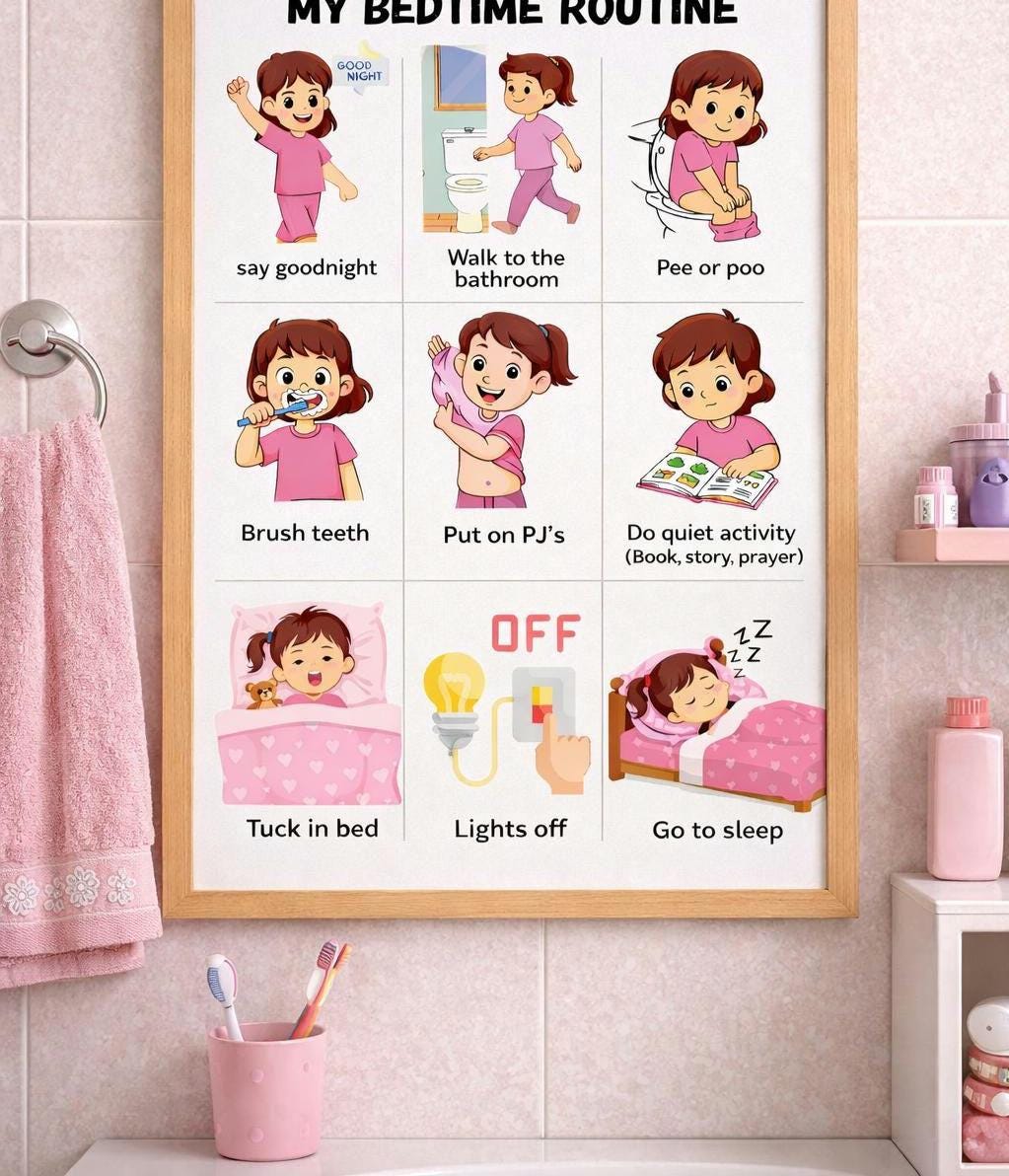Kids Bedtime Routine Chart | Visual Aid for Autism & ADHD (printable ...