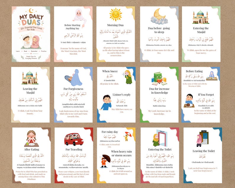 Kids Daily Dua Cards, Islamic Prayer Flashcards (PDF Download) - Etsy