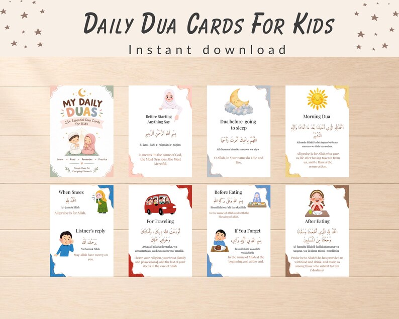 Kids Daily Dua Cards, Islamic Prayer Flashcards (PDF Download) - Etsy