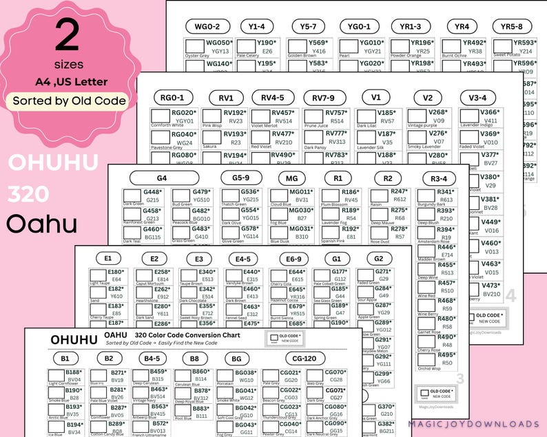 Ohuhu Oahu 320 Color Chart: Old to New Code Conversion (PDF) - Etsy