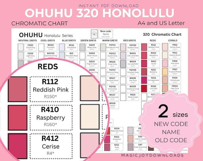 Ohuhu 320 Color Chart Printable | New & Old Codes With Color Names ...