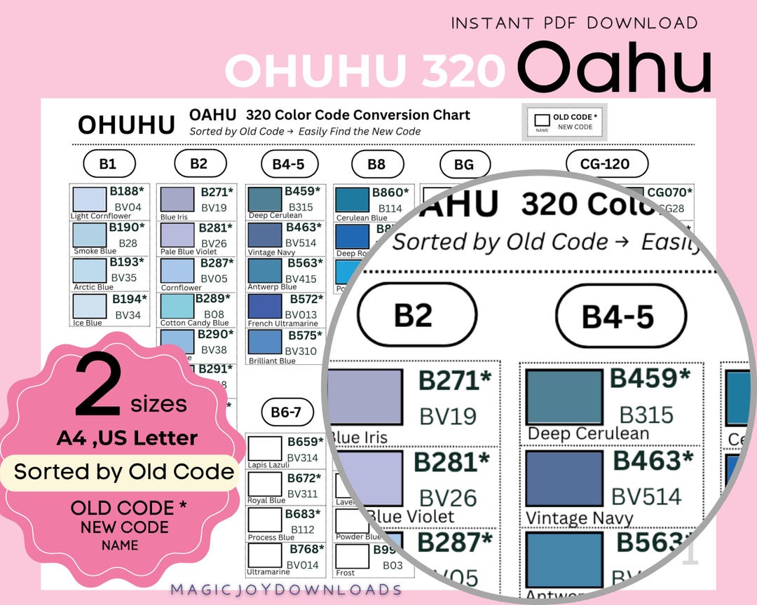 Ohuhu Oahu 320 Color Chart: Old to New Code Conversion (PDF) - Etsy