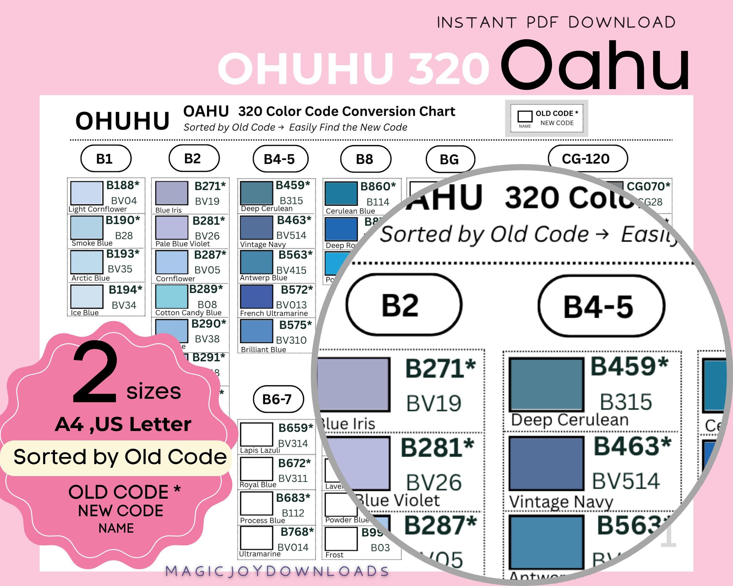 Ohuhu Oahu 320 Color Chart: Old to New Code Conversion (PDF) - Etsy