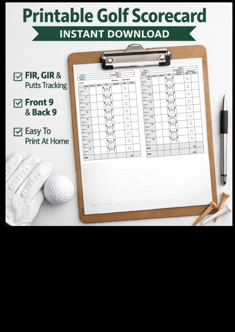 Printable Golf Scorecard | 18 Hole Golf Score Card | FIR GIR Putts ...