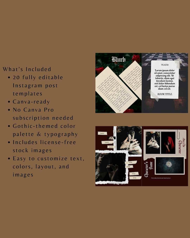 Gothic Instagram Templates for Authors | Dark Bookstagram Canva Kit ...