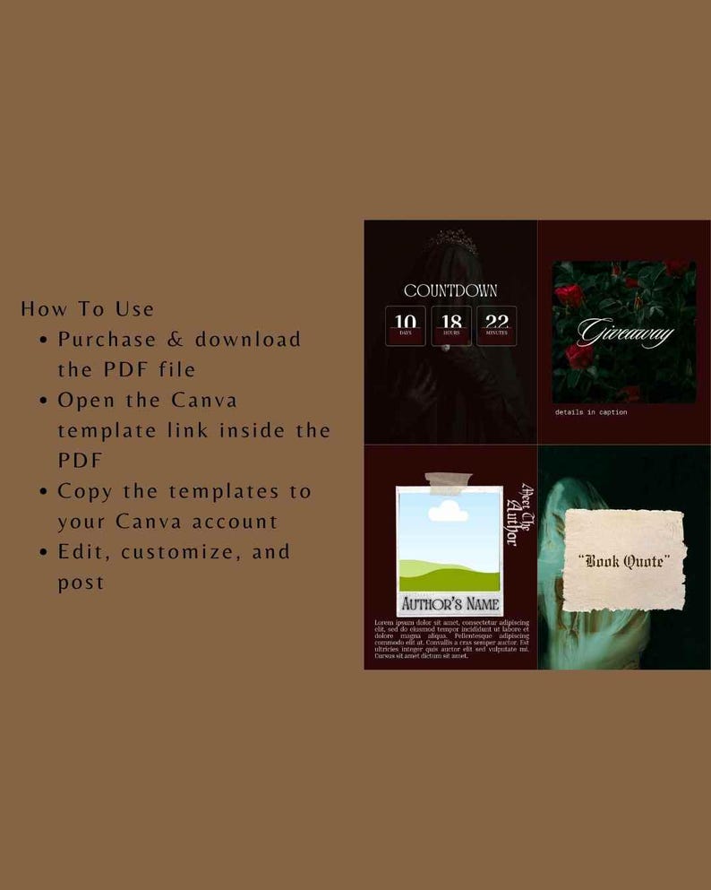 Gothic Instagram Templates for Authors | Dark Bookstagram Canva Kit ...