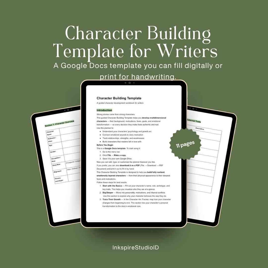 Character Development Template for Writers | Editable Google Docs ...