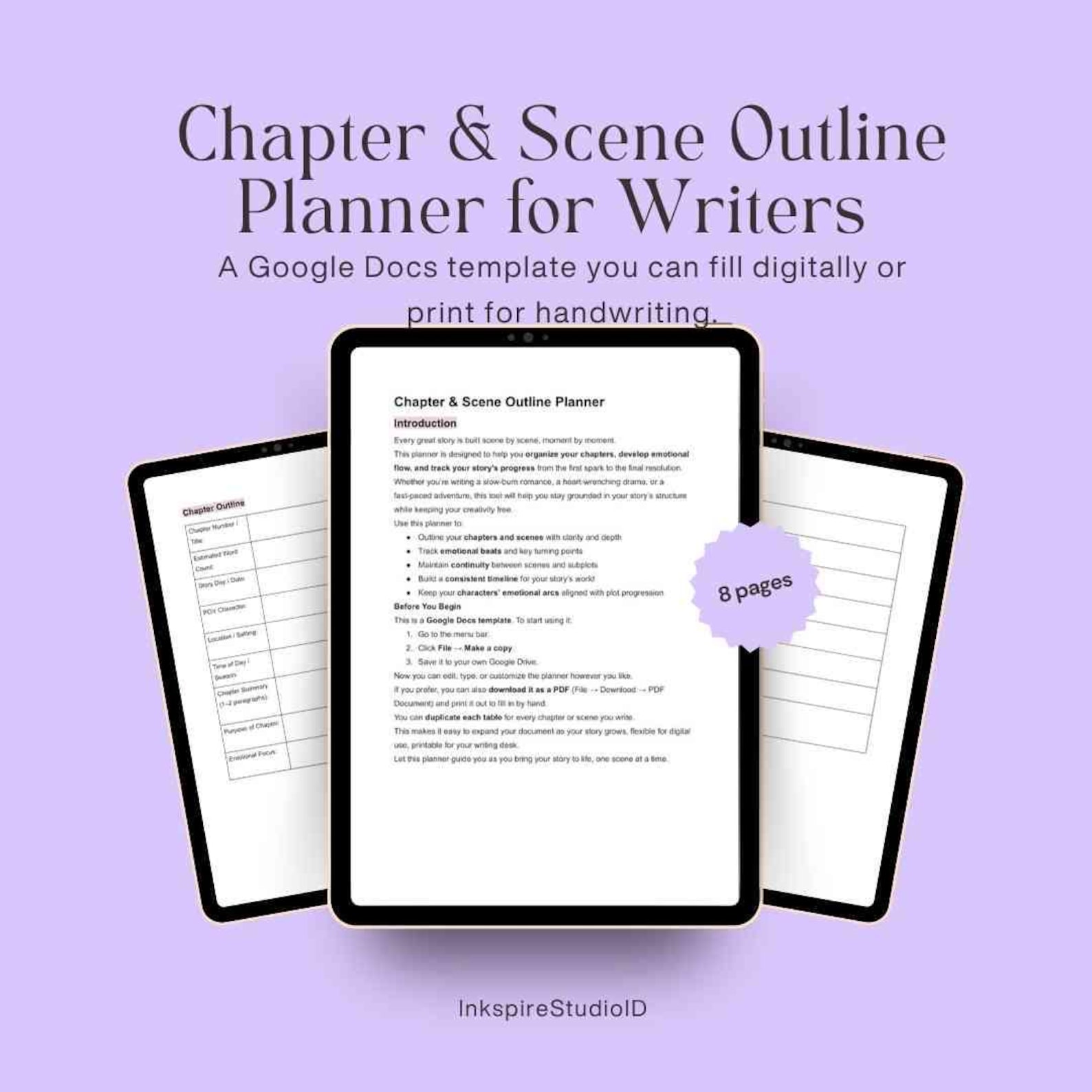 Chapter & Scene Outline Planner | Novel Writing Template | Google Docs ...