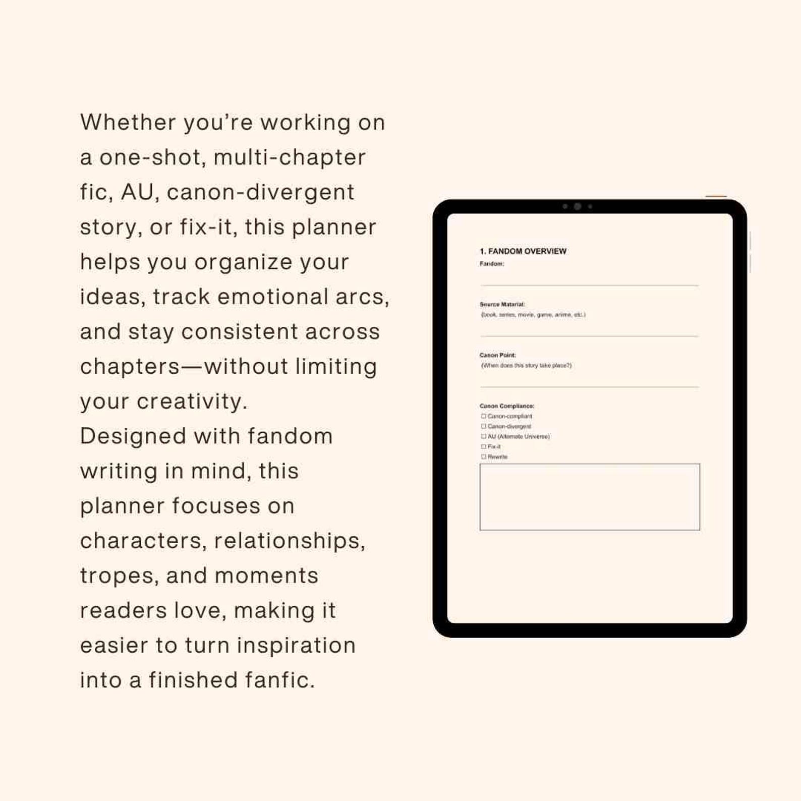 Fanfiction Story Planner • Writing Template for AO3 & Wattpad Authors ...