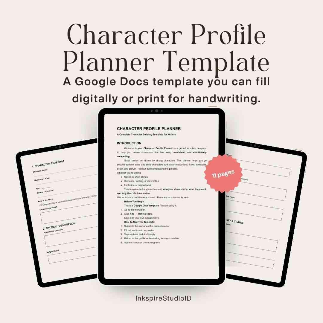 Character Profile Planner • Google Docs Template for Writers • Complete ...