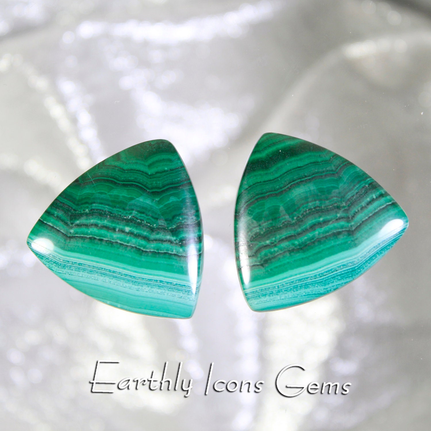 Malachite Designer Cut Matching Pair Cabochons