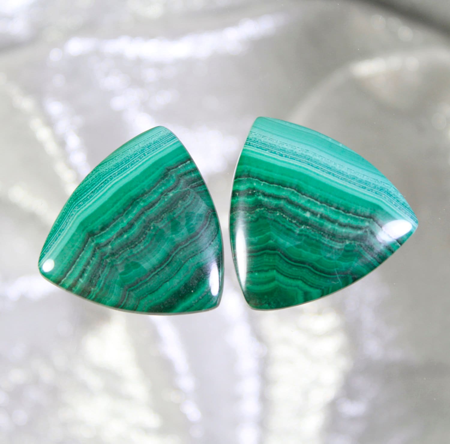 Malachite Designer Cut Matching Pair Cabochons