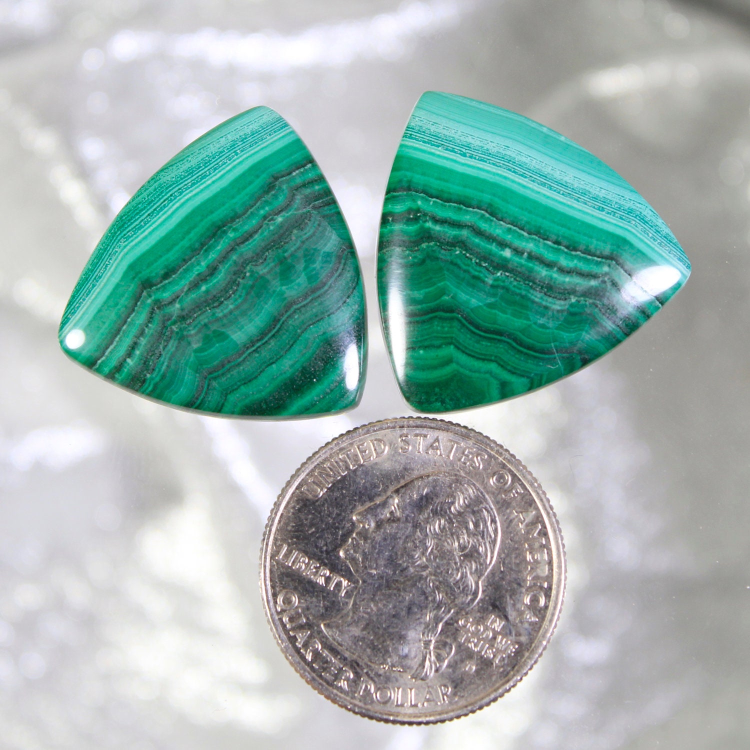 Malachite Designer Cut Matching Pair Cabochons