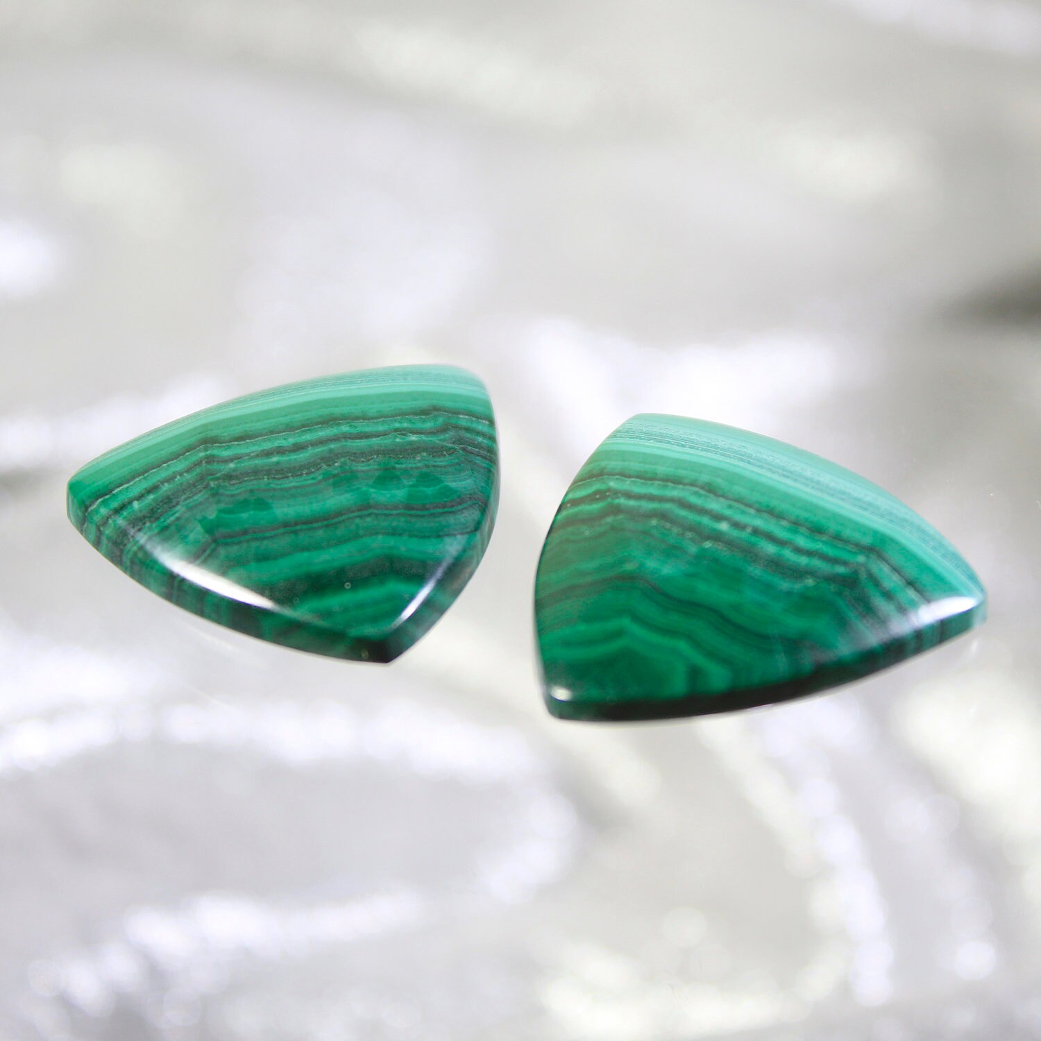 Malachite Designer Cut Matching Pair Cabochons