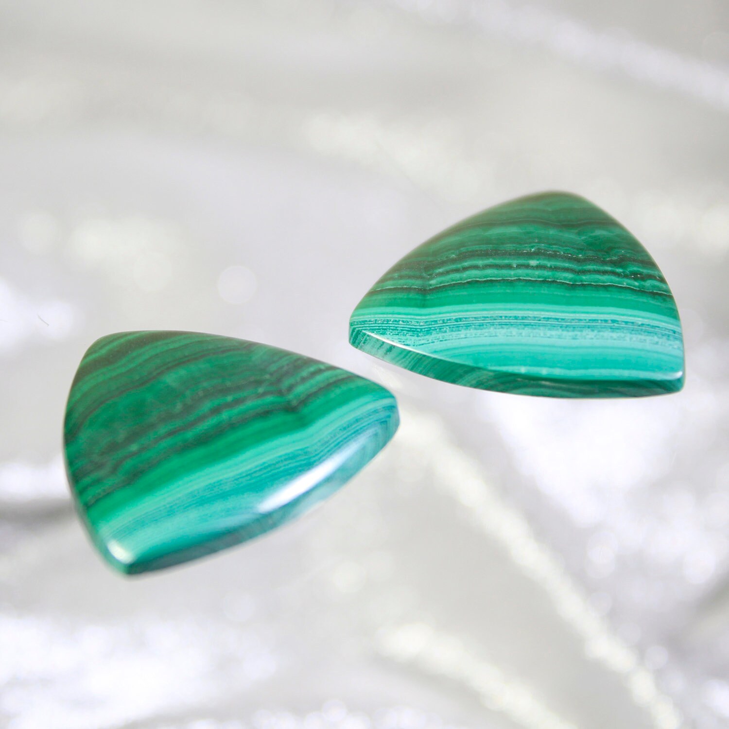 Malachite Designer Cut Matching Pair Cabochons