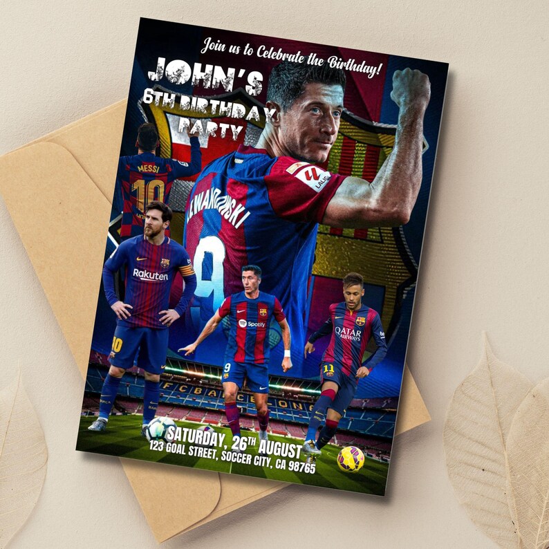 Messi Barcelona Birthday Template Editable Canva Soccer Party ...