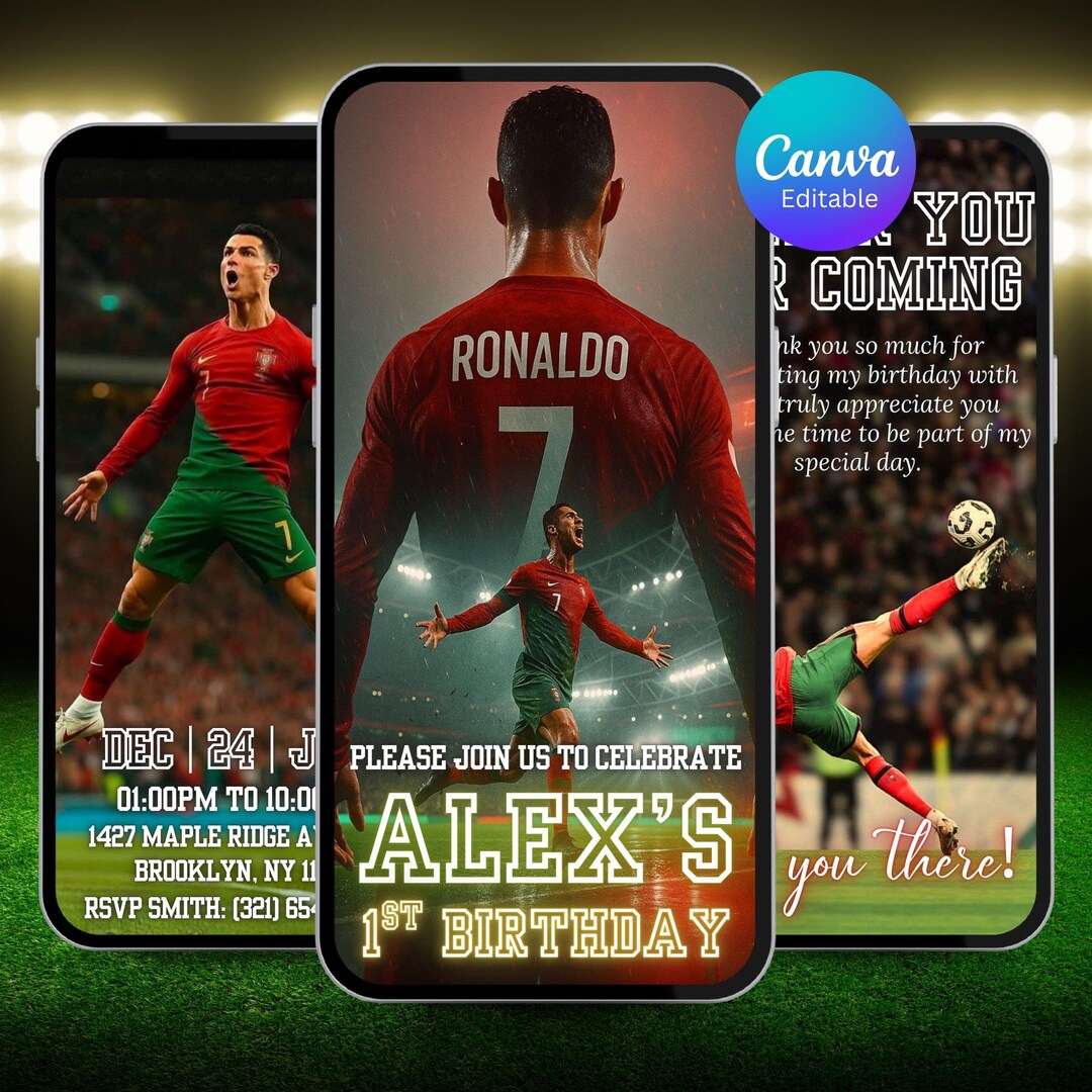 Cristiano Ronaldo Birthday Video Invitation | Soccer Football Party ...