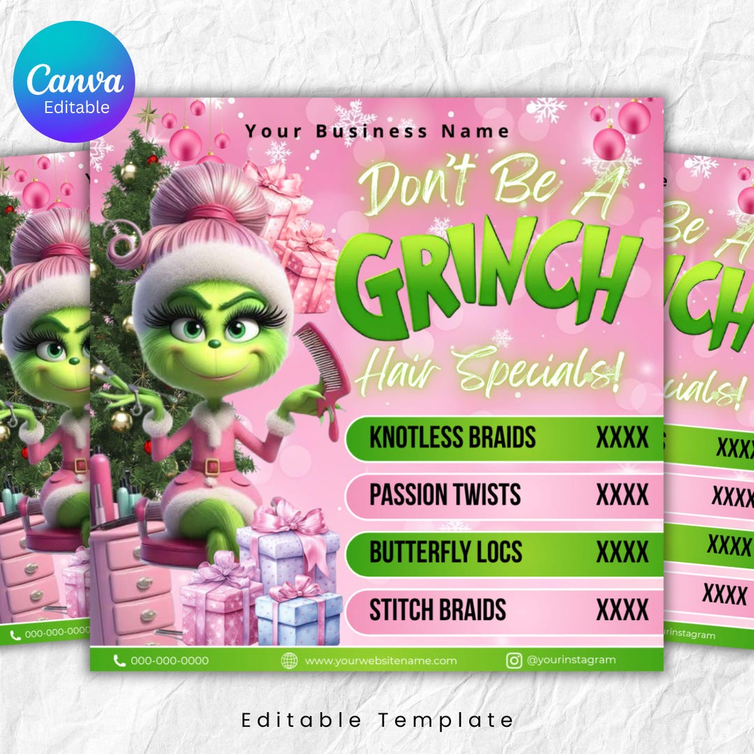 Grinchmas Beauty Flyer | Grinch Flyer | Christmas Flyer | Booking Flyer ...