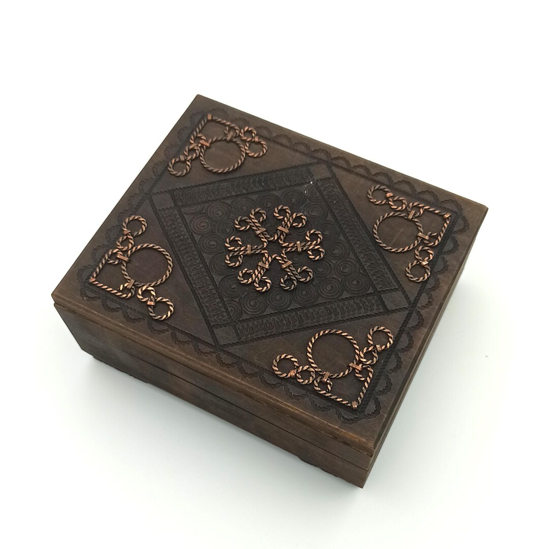 Vintage Polish Folk Wooden Box Brass Decor Jewelry Storage Keepsake ...