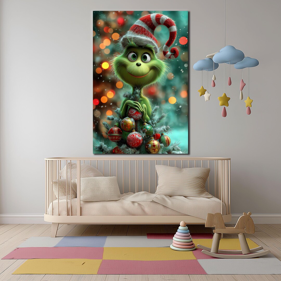 Mischievous Grinch Tempered Glass Wall Art | Christmas Tree Ornament ...