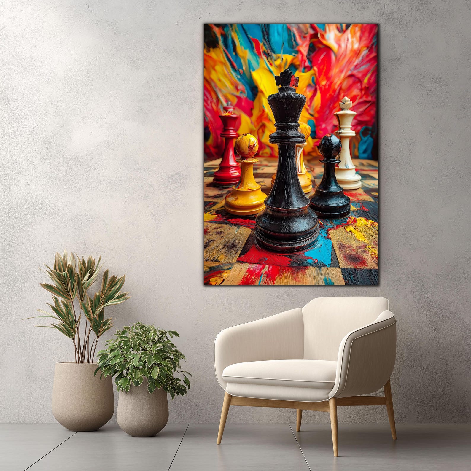 Vibrant Chess King Painting, Abstract Graffiti Style Art, Colorful ...