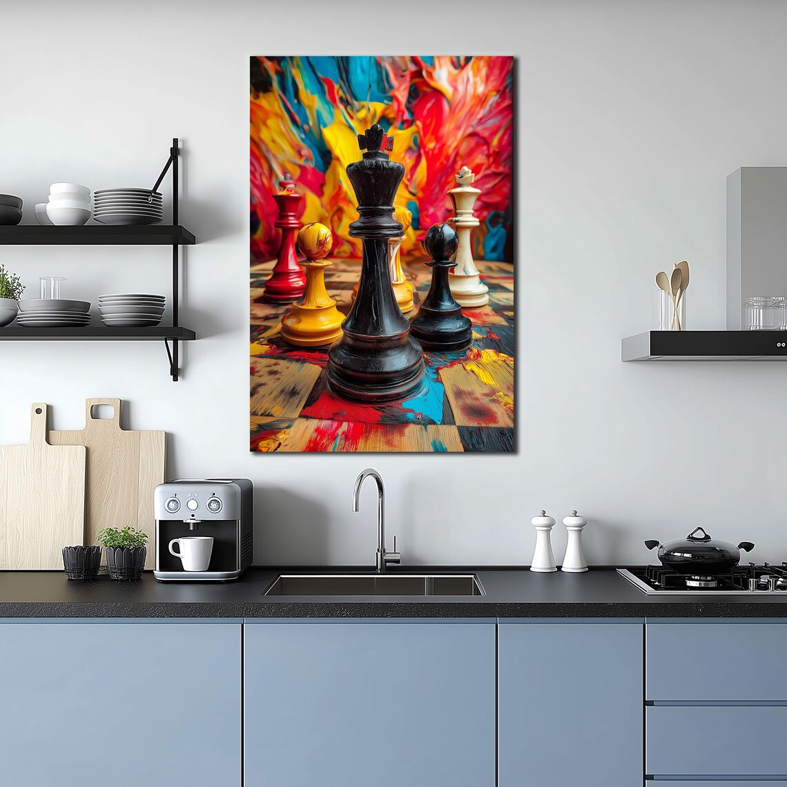 Vibrant Chess King Painting, Abstract Graffiti Style Art, Colorful ...
