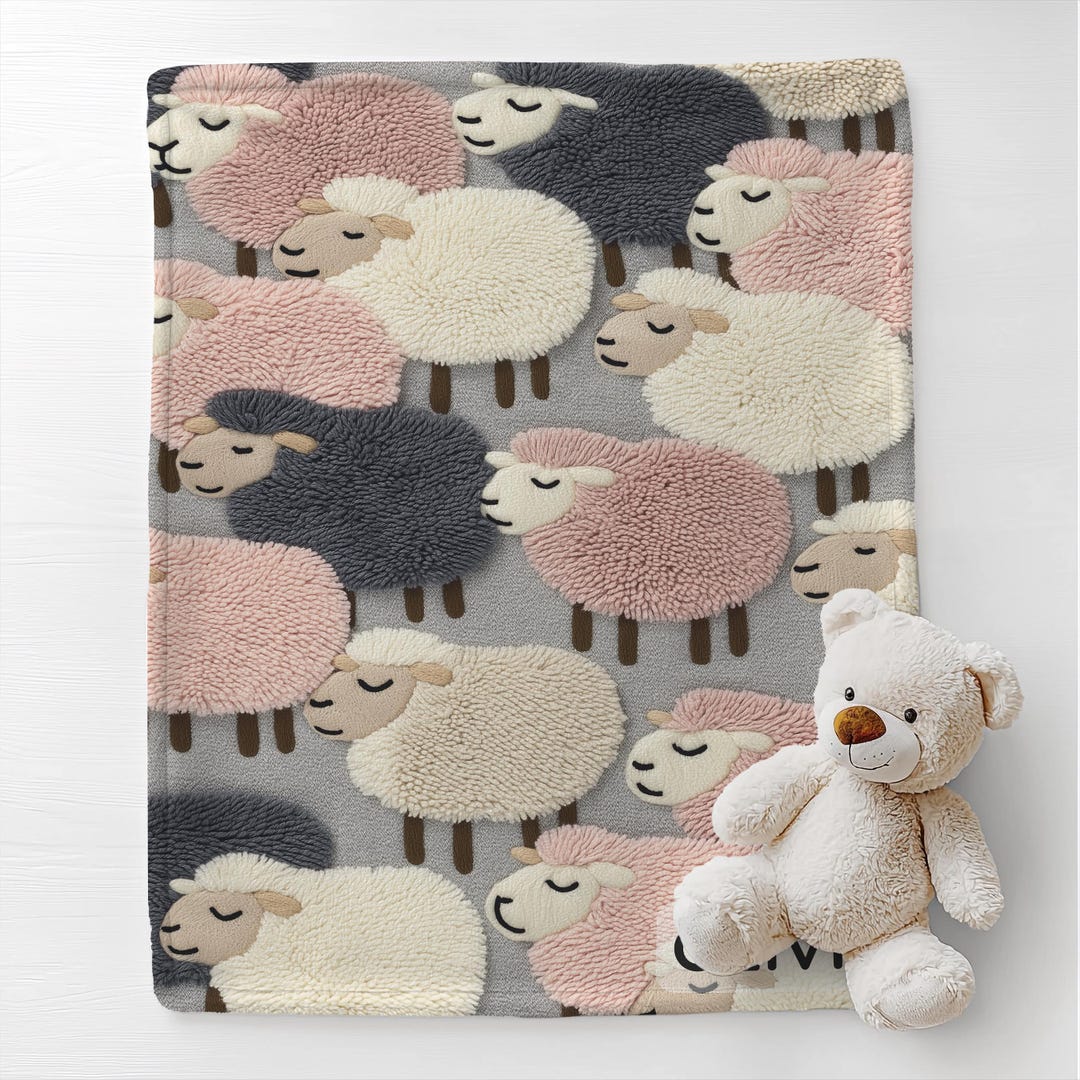 Personalized Sheep Baby Blanket – Pink & Cream Cozy Woven Throw, Custom ...