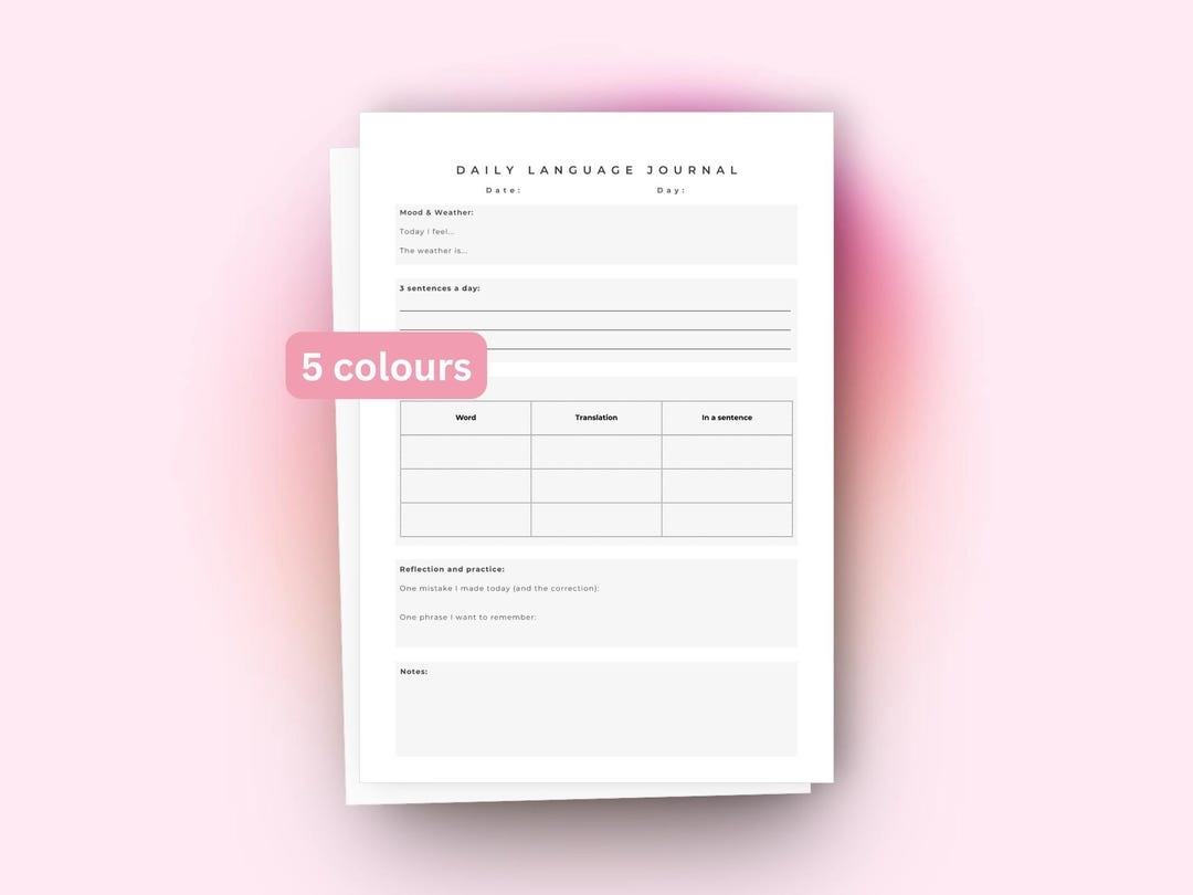 Printable Daily Language Journal: Adult Language Learning Diary (5 ...