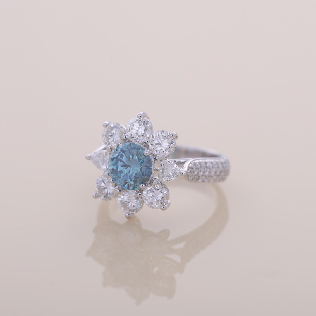 Blue Round and Trilliant Lab Grown Diamond Cluster Ring, Diamond Ring ...