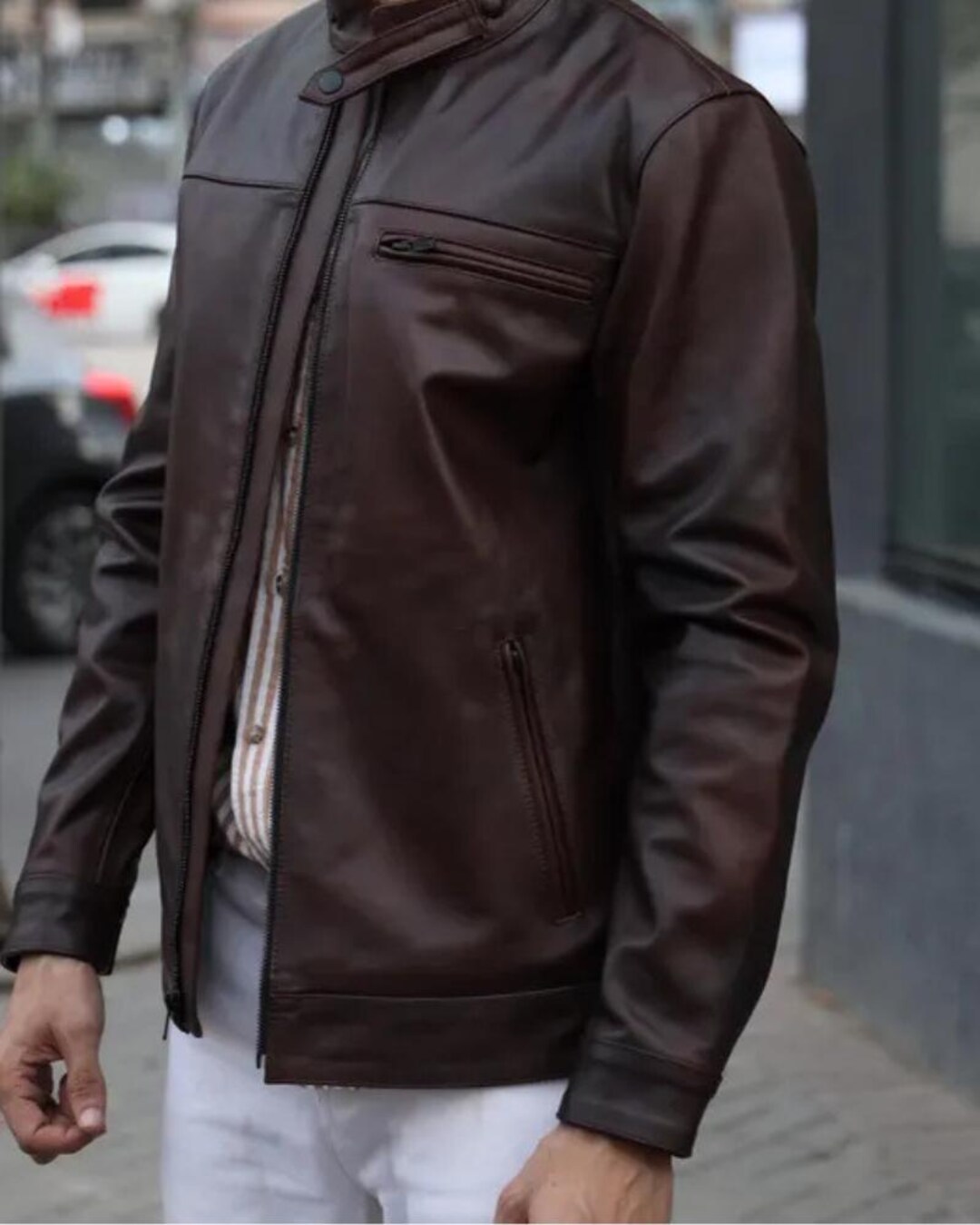 Men's Cowhide Leather Cruiser Jacket: Heavyweight Vintage Motorcycle ...