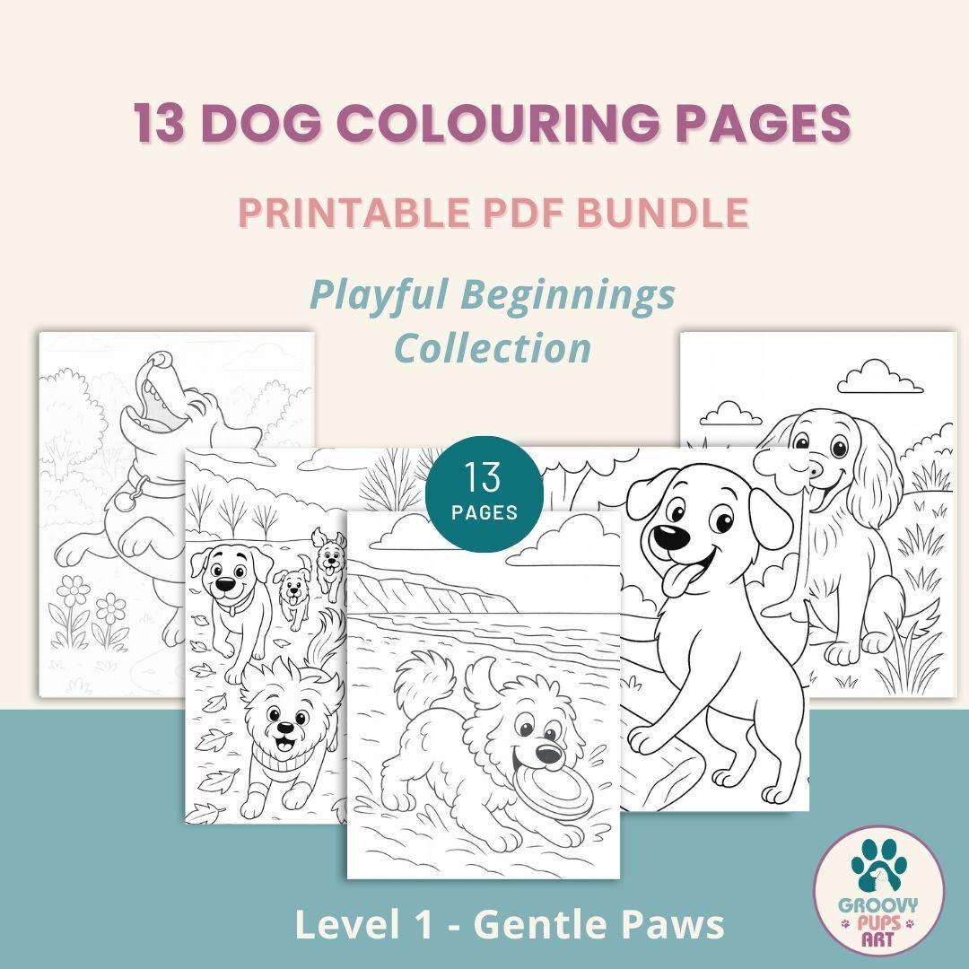 Gentle Paws – Playful Dog Colouring Pages | Printable PDF Bundle for ...