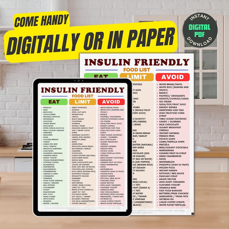 Insulin Friendly Food List Printable, Blood Sugar Balance, Diabetes ...