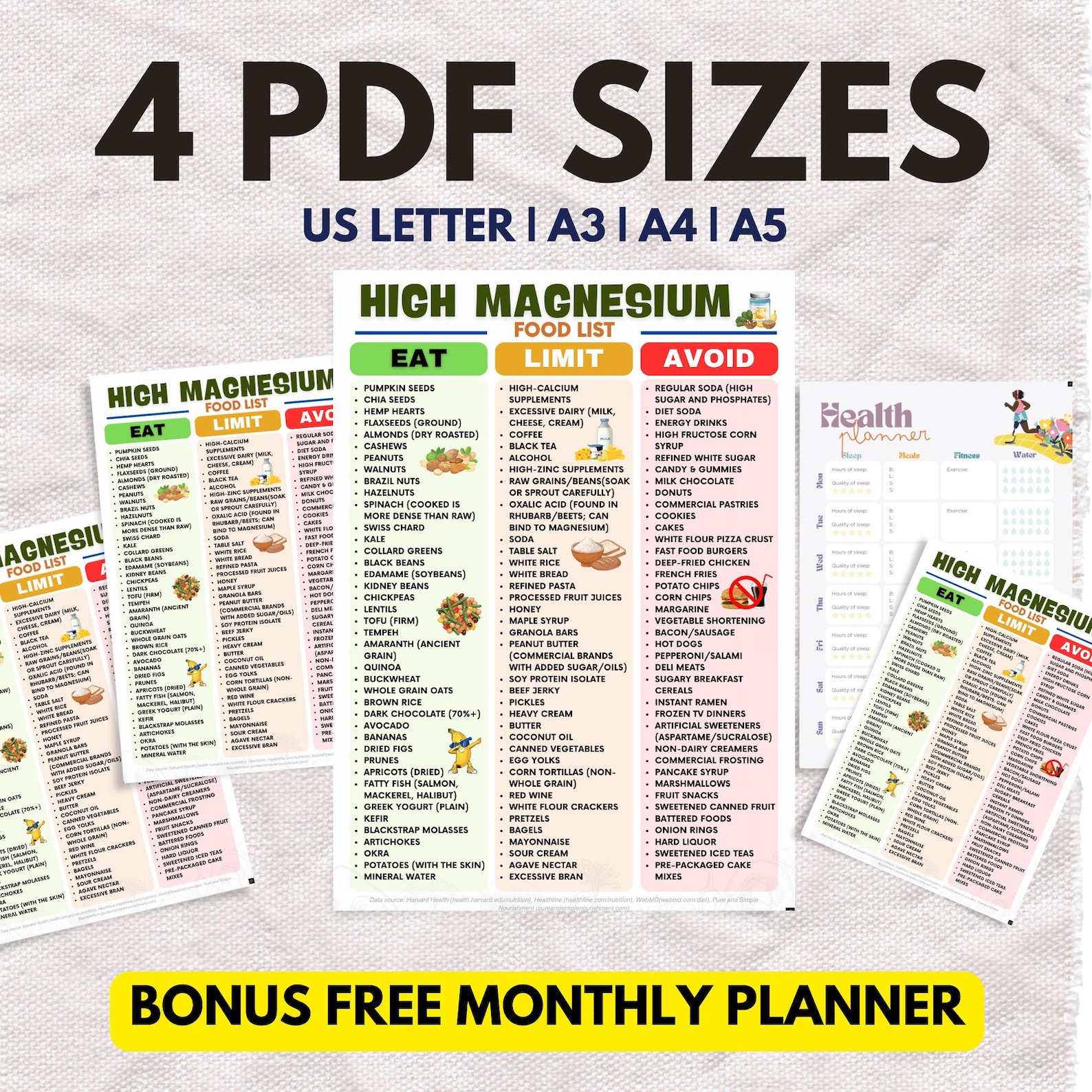 High Magnesium Food List Printable, Magnesium-rich Grocery List PDF ...