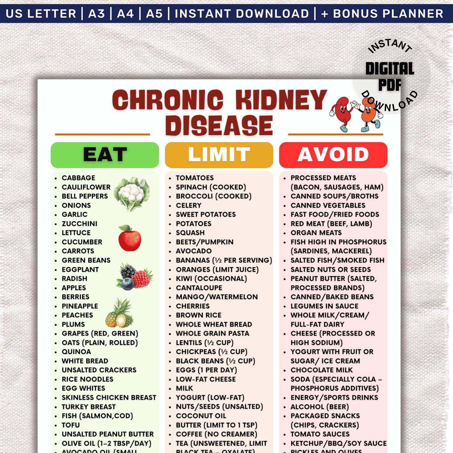 Chronic Kidney Disease Food List, Kidney Food List, Low Sodium ...