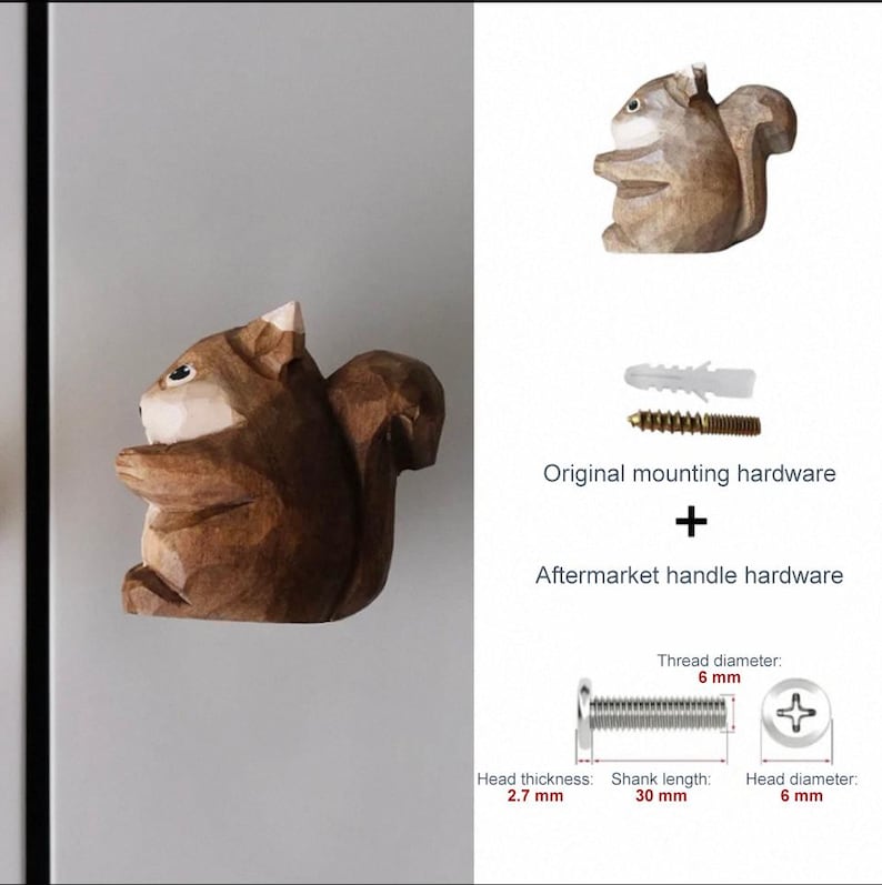 Hand Carved Squirrel and Acorn Cabinet Knob & Wall Hook | Kids Room ...