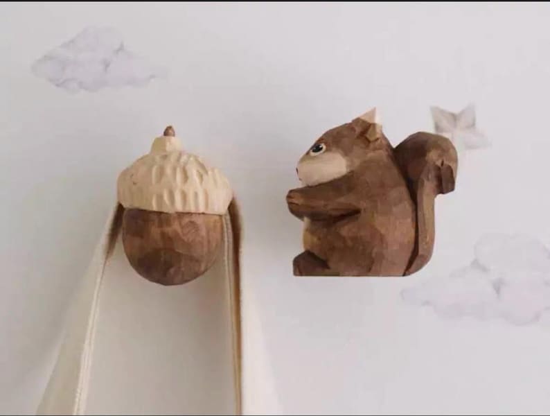 Hand Carved Squirrel and Acorn Cabinet Knob & Wall Hook | Kids Room ...