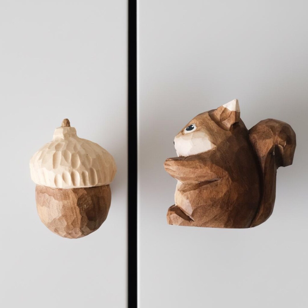 Hand Carved Squirrel and Acorn Cabinet Knob & Wall Hook | Kids Room ...