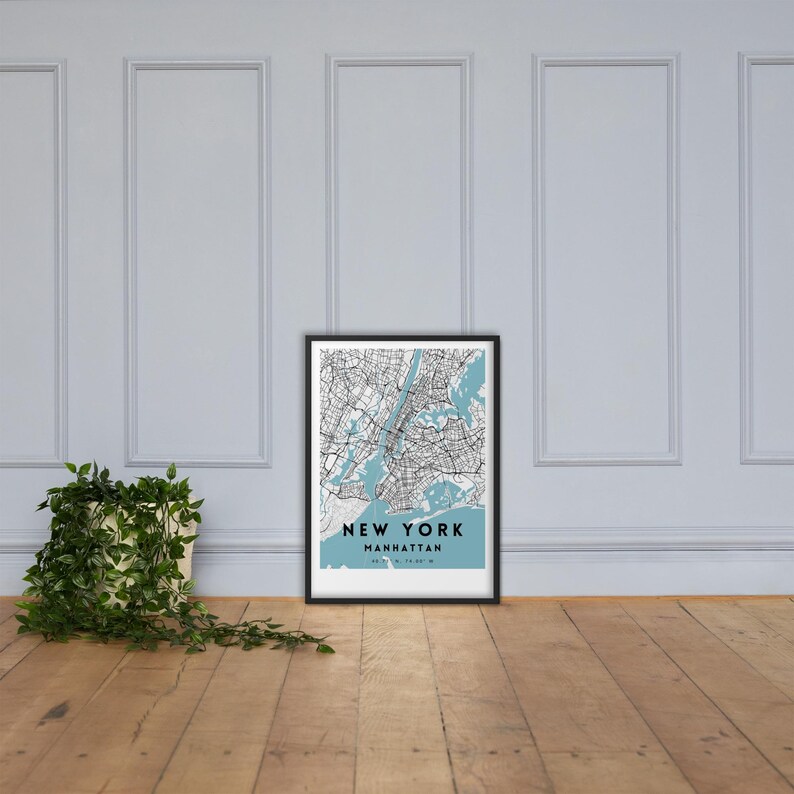 Framed Manhattan Map Print, New York City Wall Art - Etsy