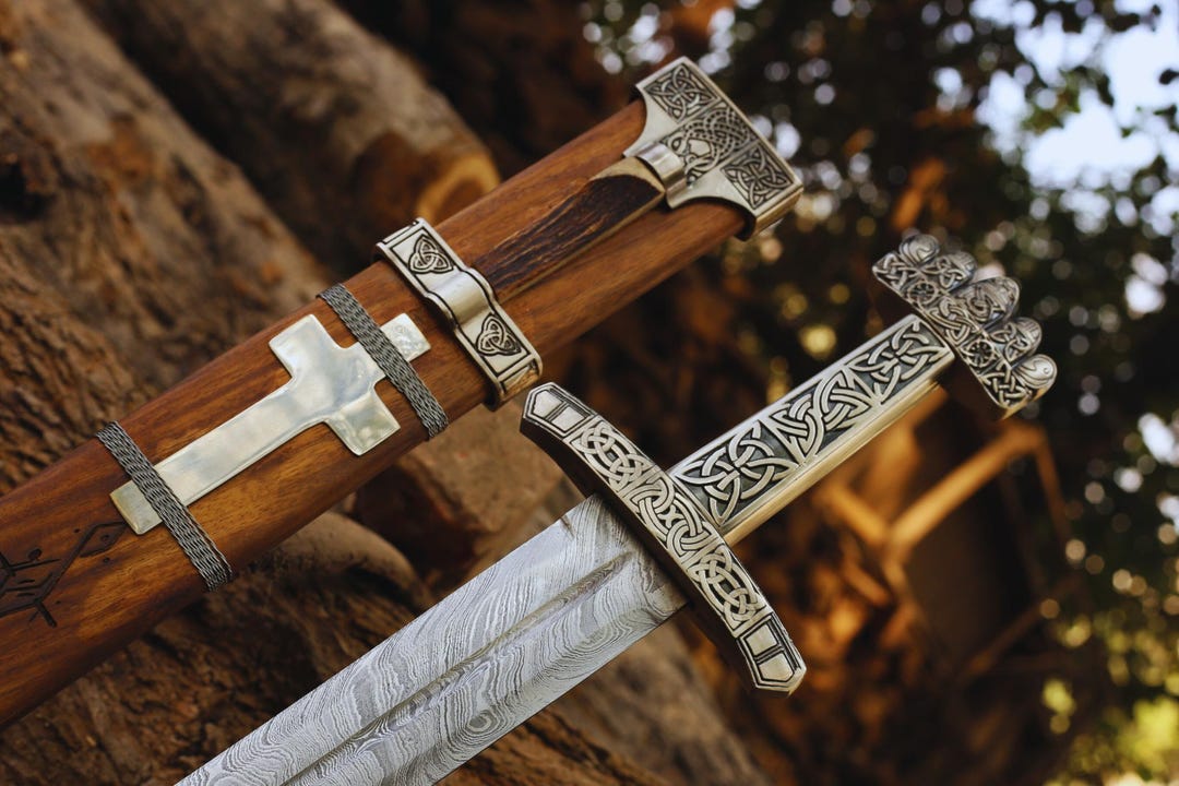 Épée viking damas faite main | Épée d'arme scandinave ornée, fourreau ...