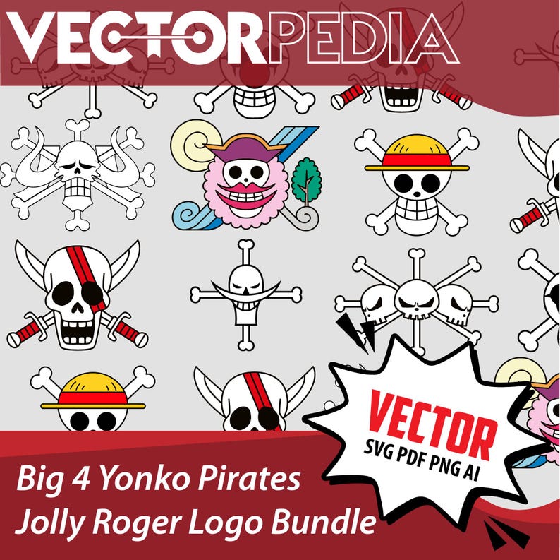 Yonko Pirates Logo Vector Bundle: One Piece Anime Emblem (digital ...
