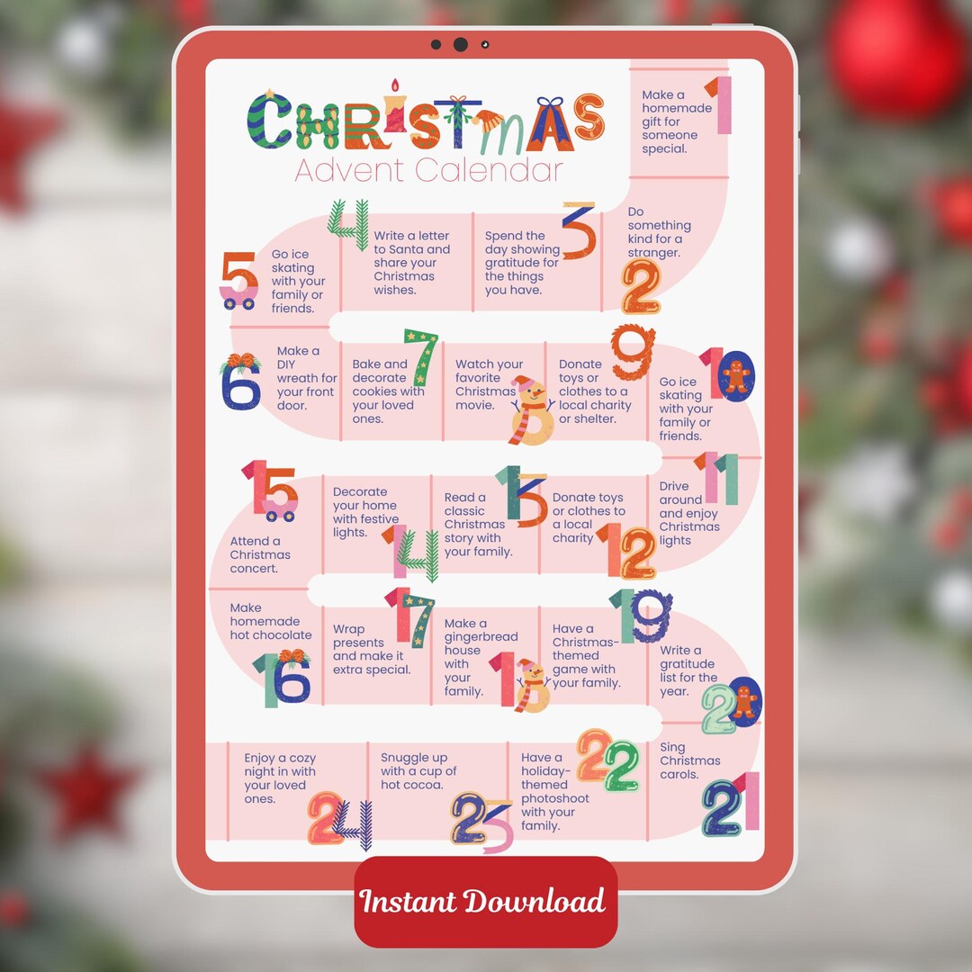 Editable Christmas Advent Calendar: Fun Daily Tasks for Kids & Family ...