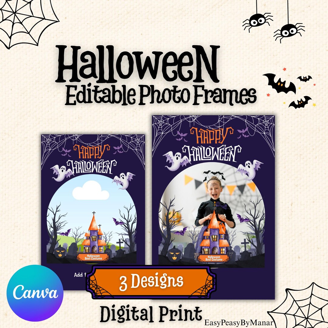 Halloween Editable Photo Frames, Canva Templates | Printable Halloween ...